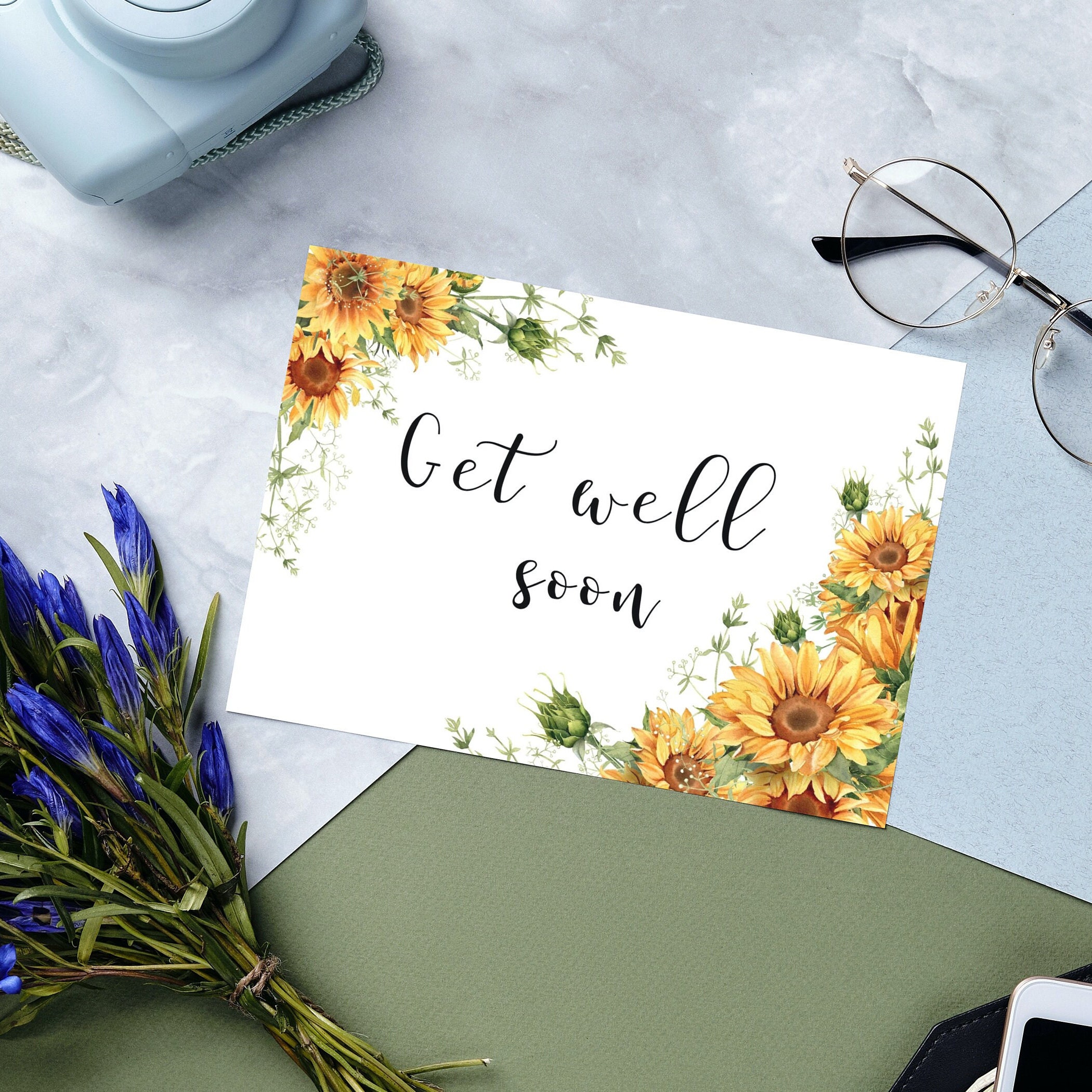 Sunflower Get Well Soon Card, Printable Feel Better Card, Digital ...