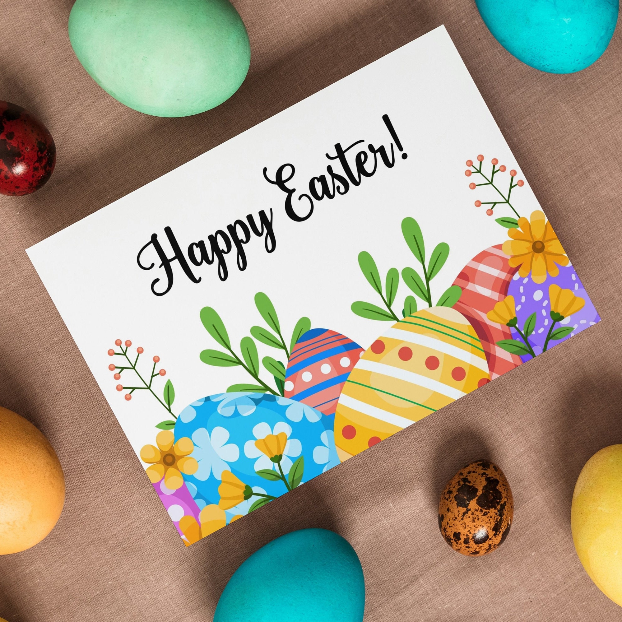 Printable Happy Easter Card, Easter Eggs Card, Spring Greeting Card ...