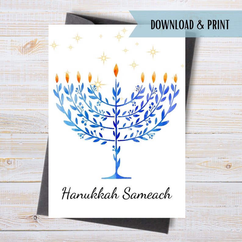 Hanukkah Sameach Card Printable, Hanukkah Candlestick Card, Jewish ...