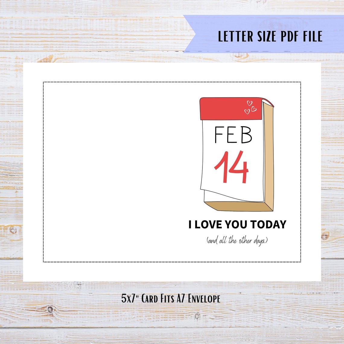 I Love You Card Printable, February 14th Greeting Card, Valentine's Day ...