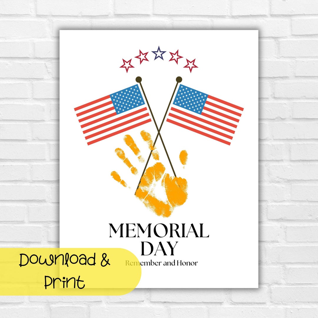 Memorial Day Handprint Art, USA Flag Craft, Printable Patriotic ...