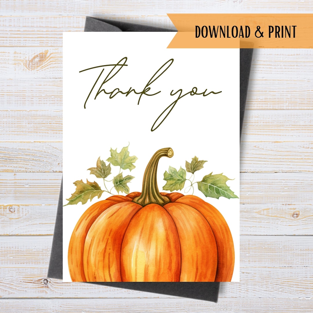 Printable Pumpkin Thank You Card, Happy Thanksgiving Gift ...