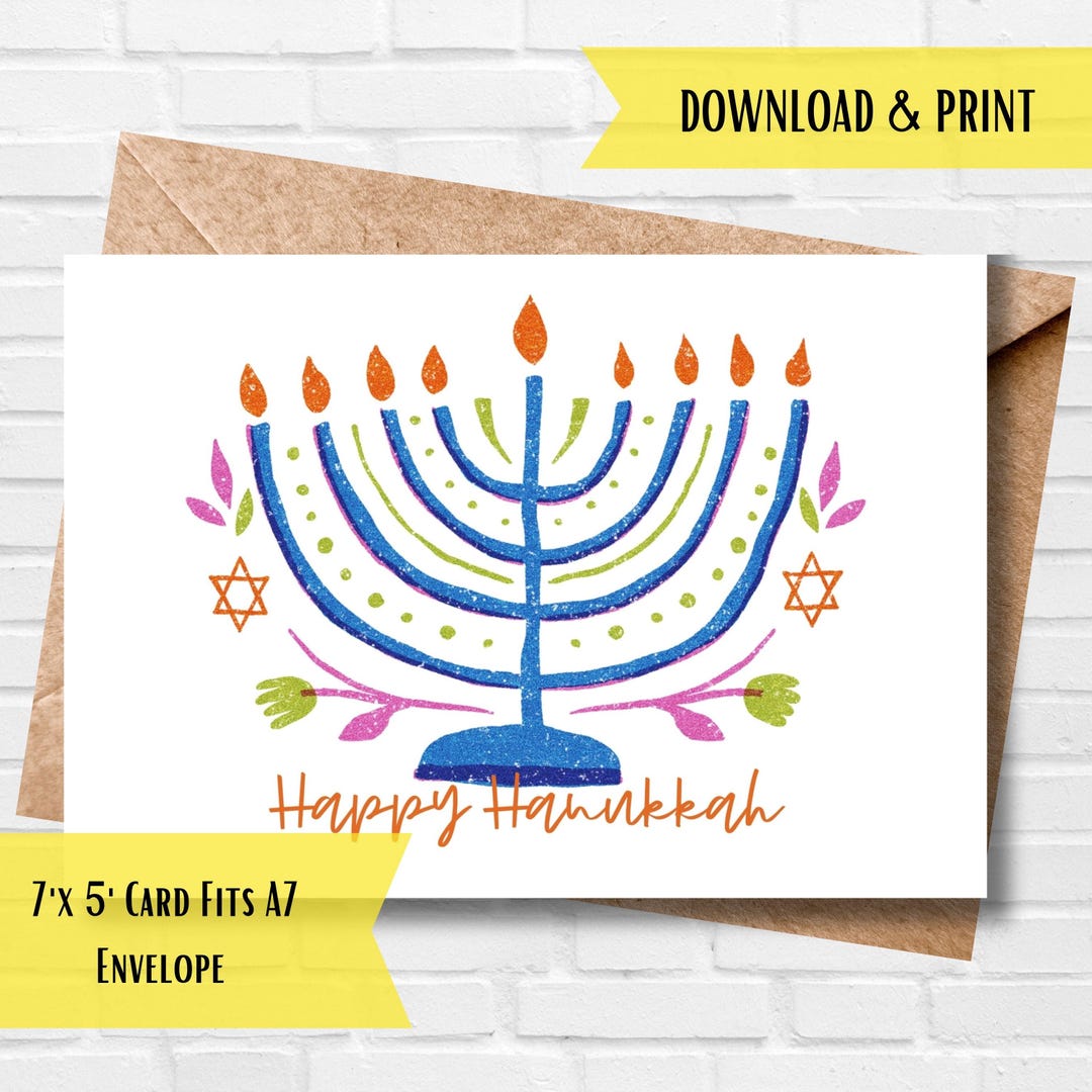 Happy Hanukkah Printable Card, Hanukkah Sameach Card, Candlestick Card ...
