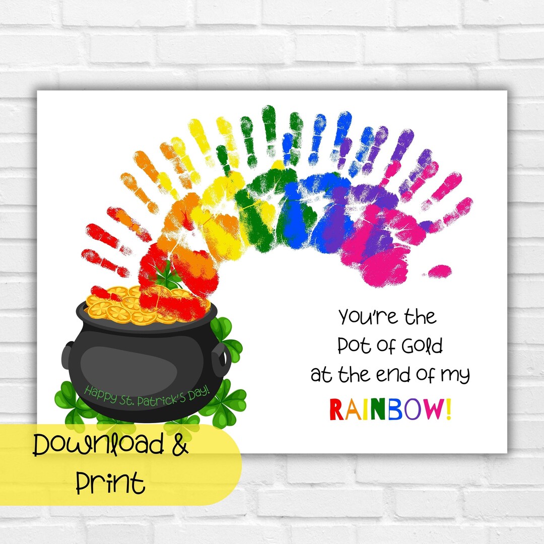 Pot of Gold, Rainbow Handprint Art, Saint Patrick's Day Craft, Happy St ...