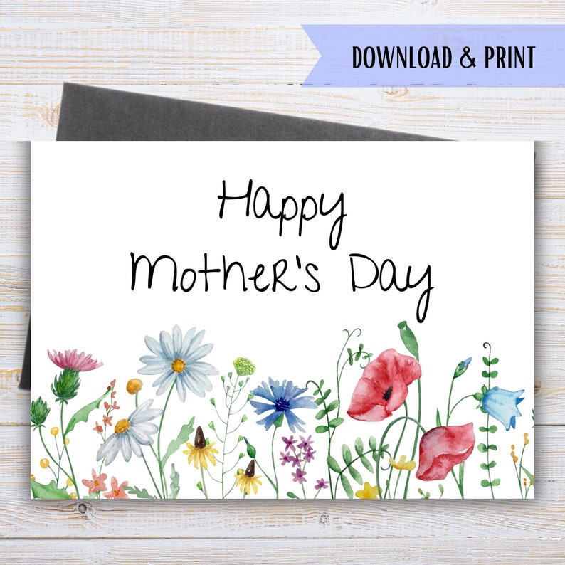 Printable Mother's Day Card, Watercolor Wildflowers, Happy Mothers Day ...