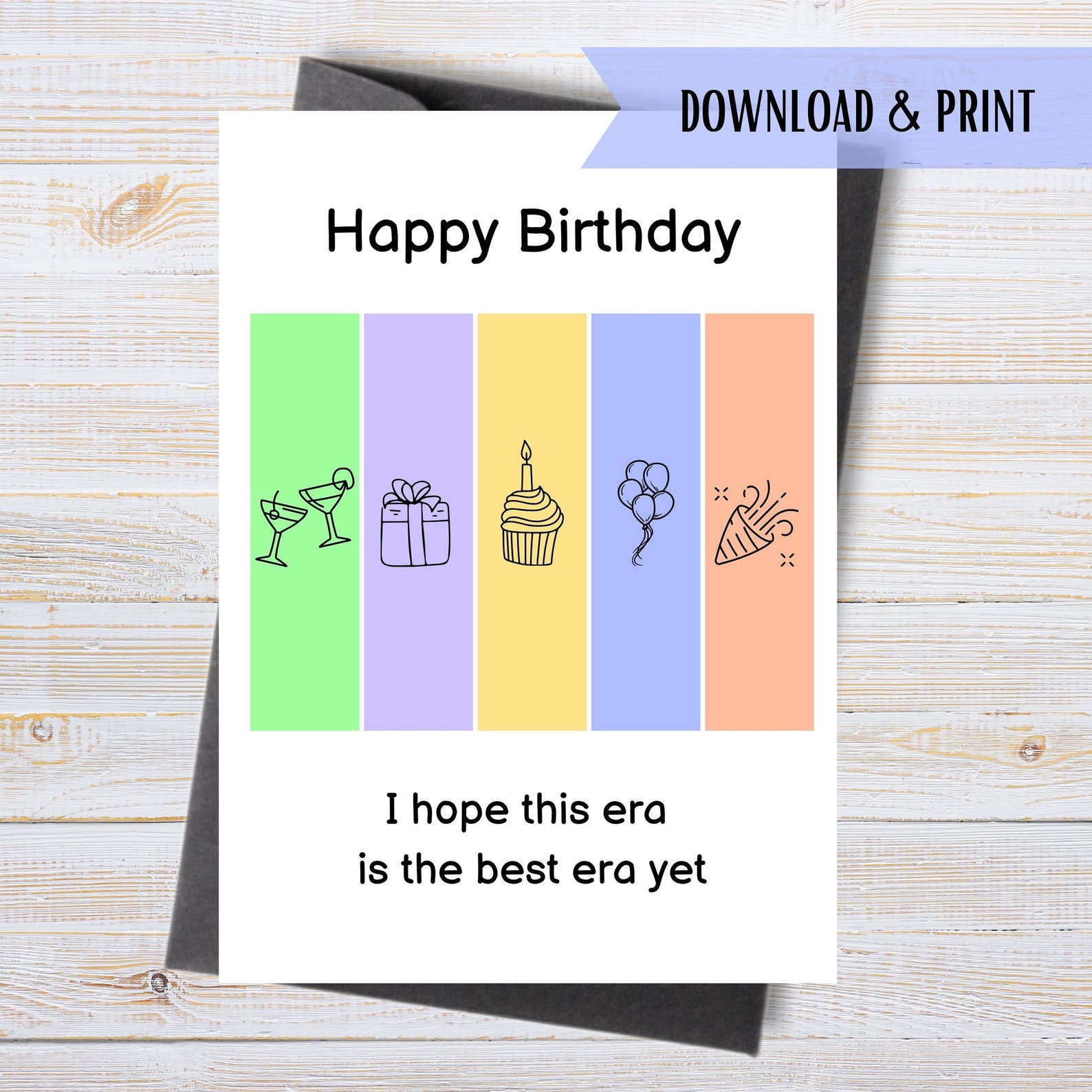 Birthday Era Card, Printable Birthday Greeting Card, Happy Birthday ...