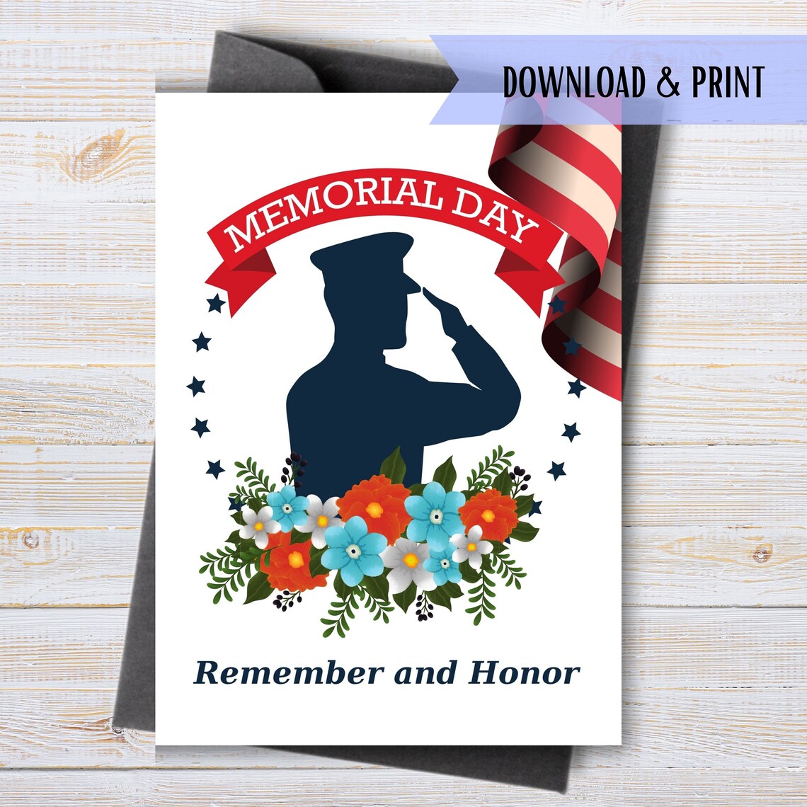 Memorial Day Card Printable, Remember and Honor Card, Patriotic Thank ...