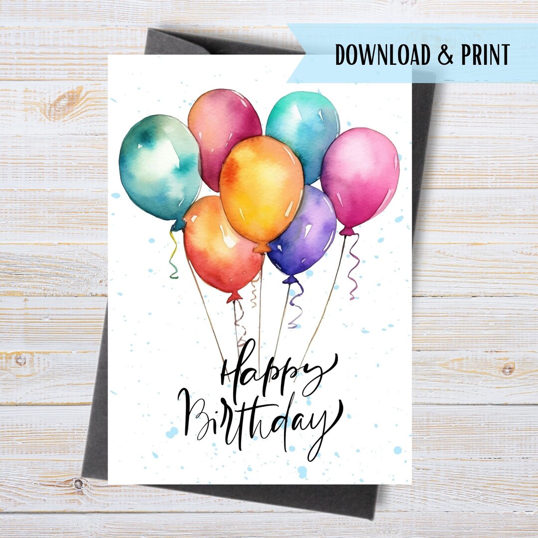 Birthday Balloons Card Printable Happy Birthday Card Digital - Etsy