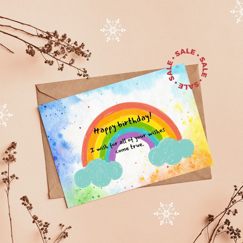 Printable Rainbow Happy Birthday Card Watercolor Rainbow - Etsy