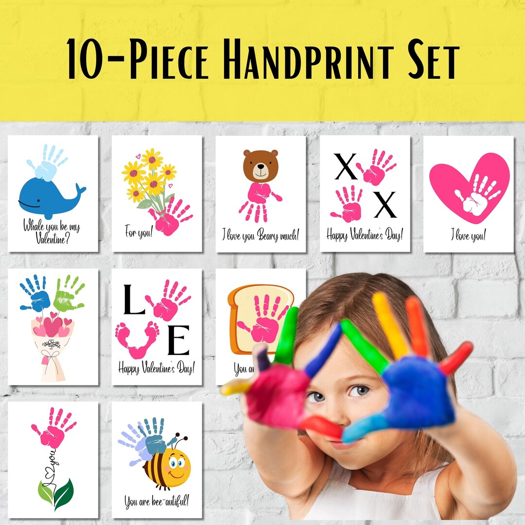10 Valentine Handprint Art Set, Printable Valentine's Day Crafts ...
