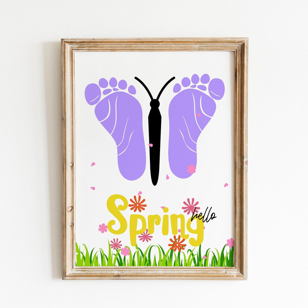 Hello Spring Footprint Craft, Butterfly Footprint Art, Printable ...