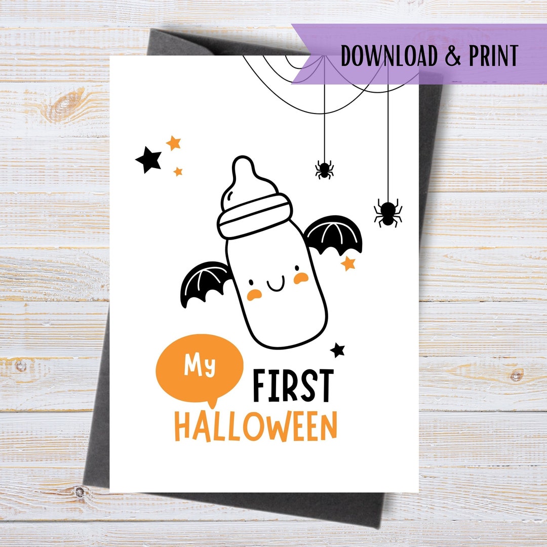 First Halloween Printable Card Cartoon 1st Halloween Card - Etsy