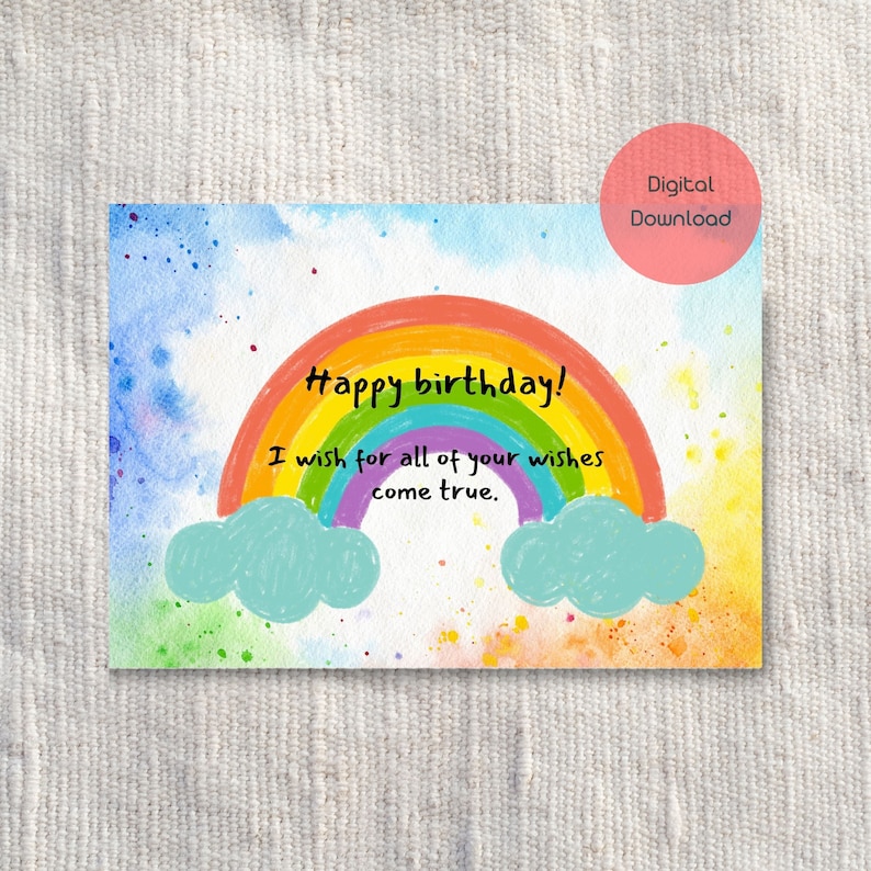 Printable Rainbow Happy Birthday Card Watercolor Rainbow - Etsy