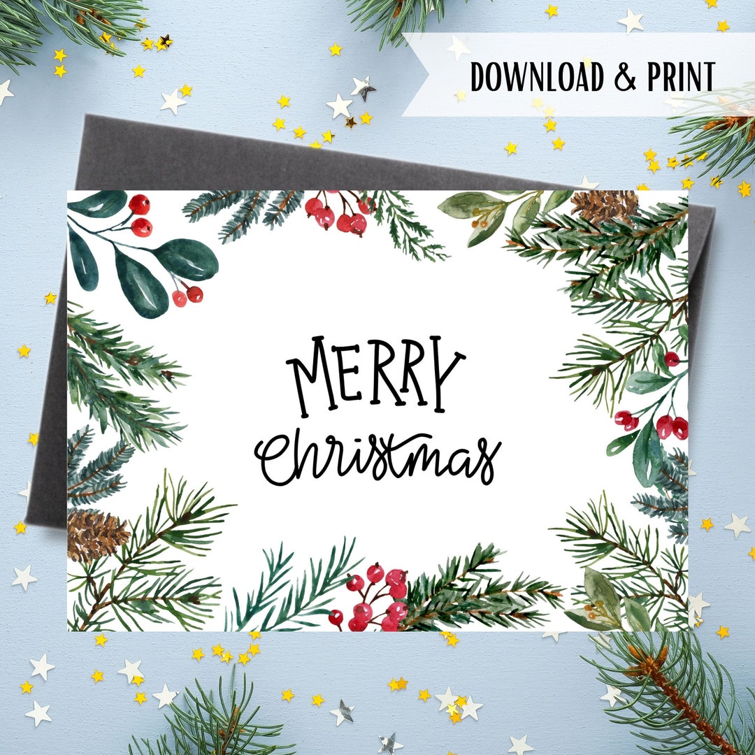 Christmas Card Printable, Happy New Year Card, Merry Christmas Card ...
