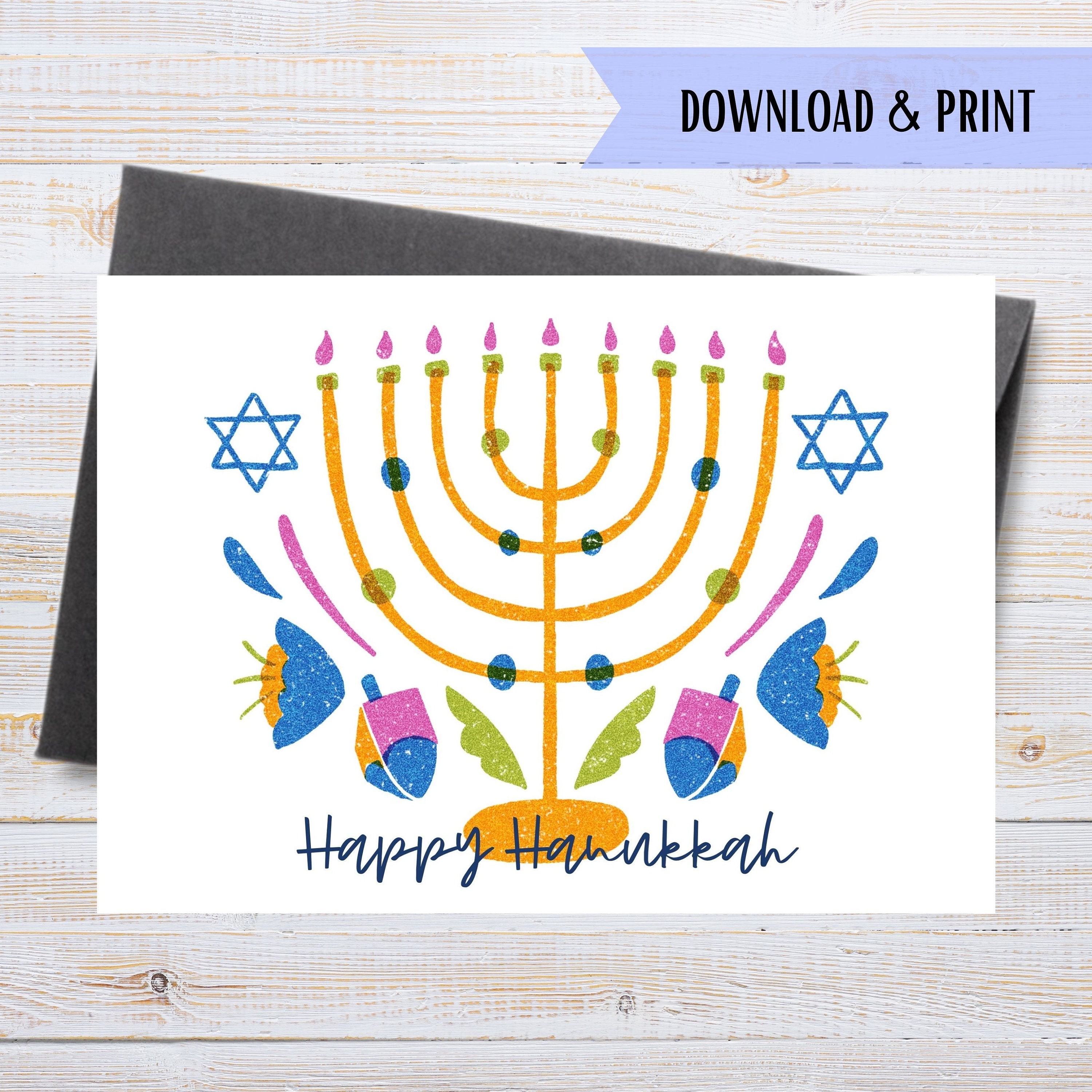 Printable Happy Hanukkah Card, Hanukkah Sameach Card, Candlestick Card ...