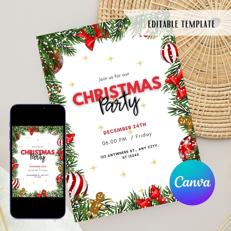Editable Christmas Party Invitation Template Holiday Party - Etsy