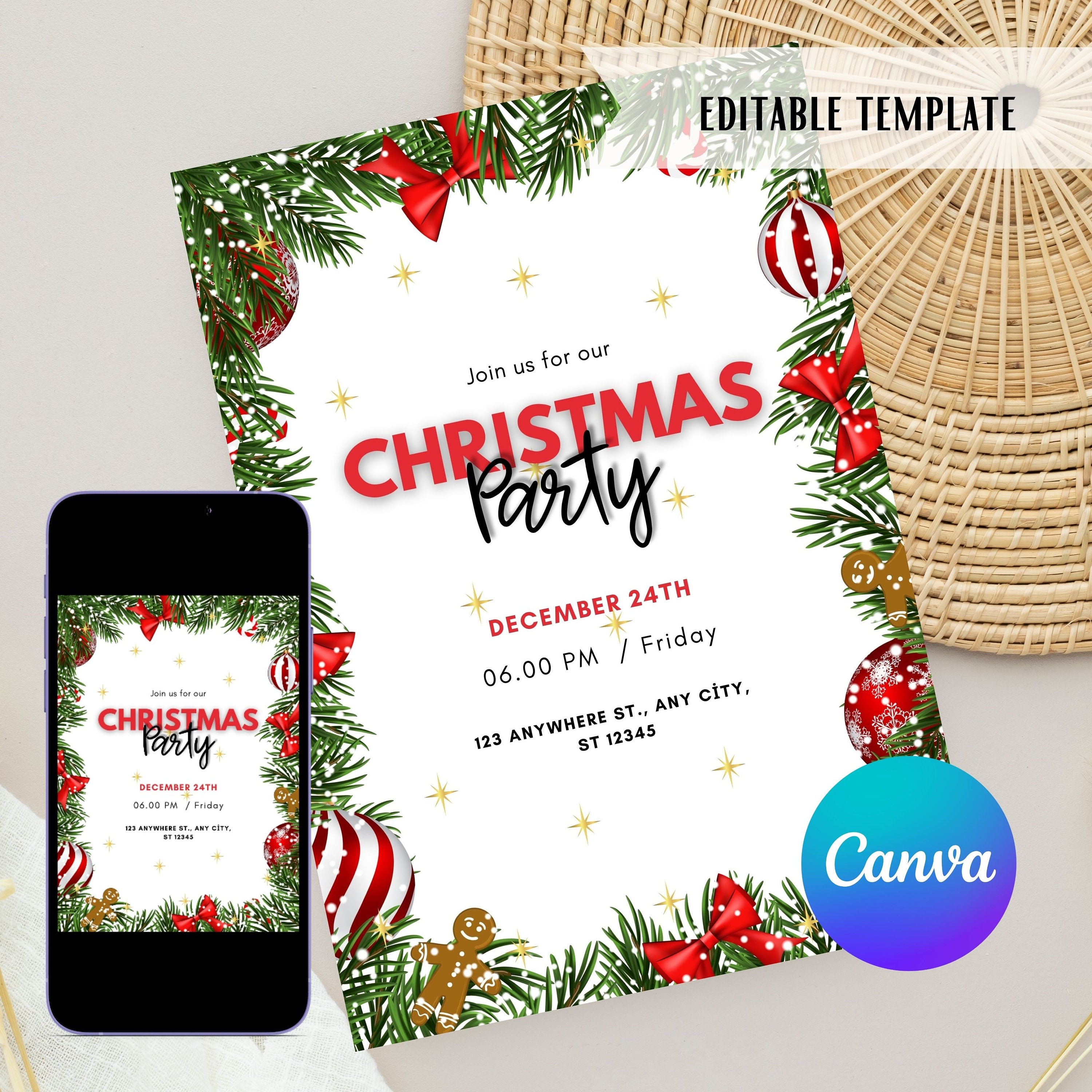 Editable Christmas Party Invitation Template Holiday Party - Etsy