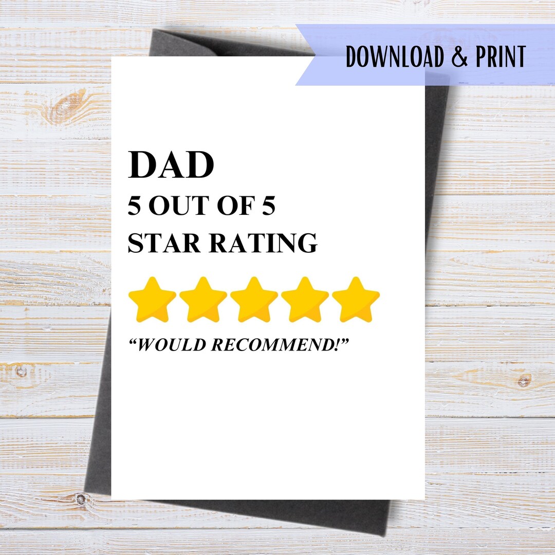 Father's Day Card, Printable Dad Birthday Card, 5 Star Dad Card, Would ...