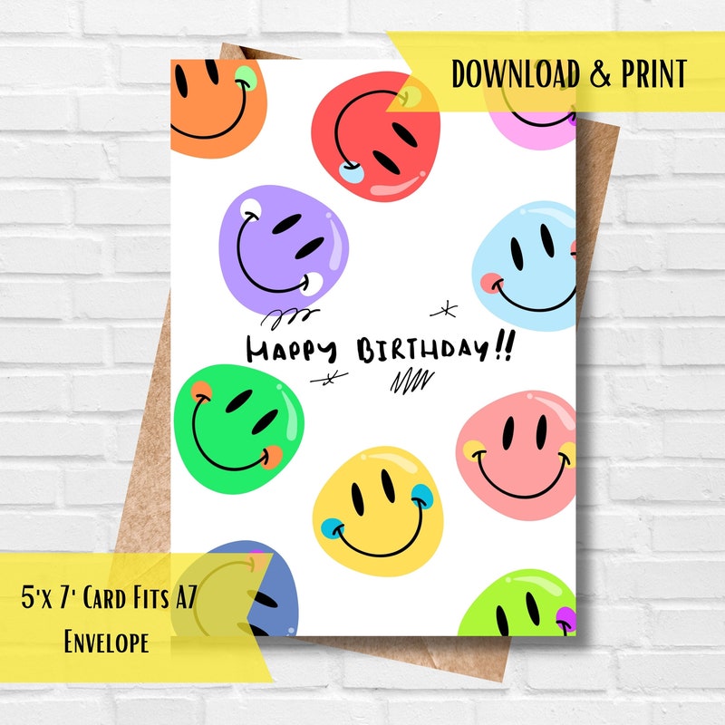Smiley Face Card - Etsy