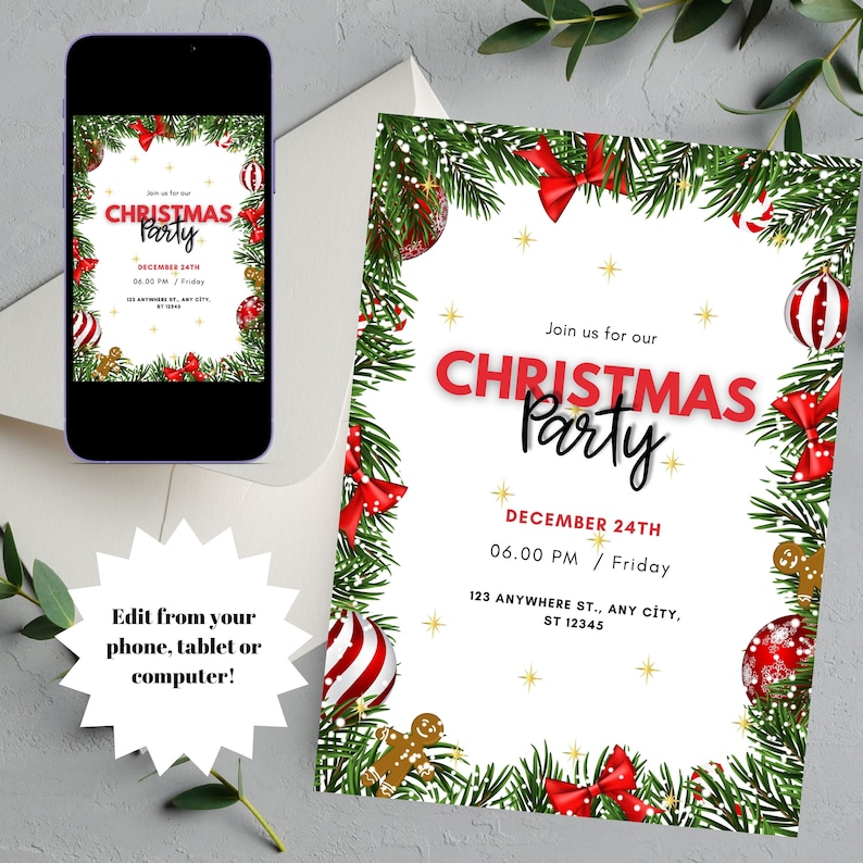 Editable Christmas Party Invitation Template Holiday Party - Etsy