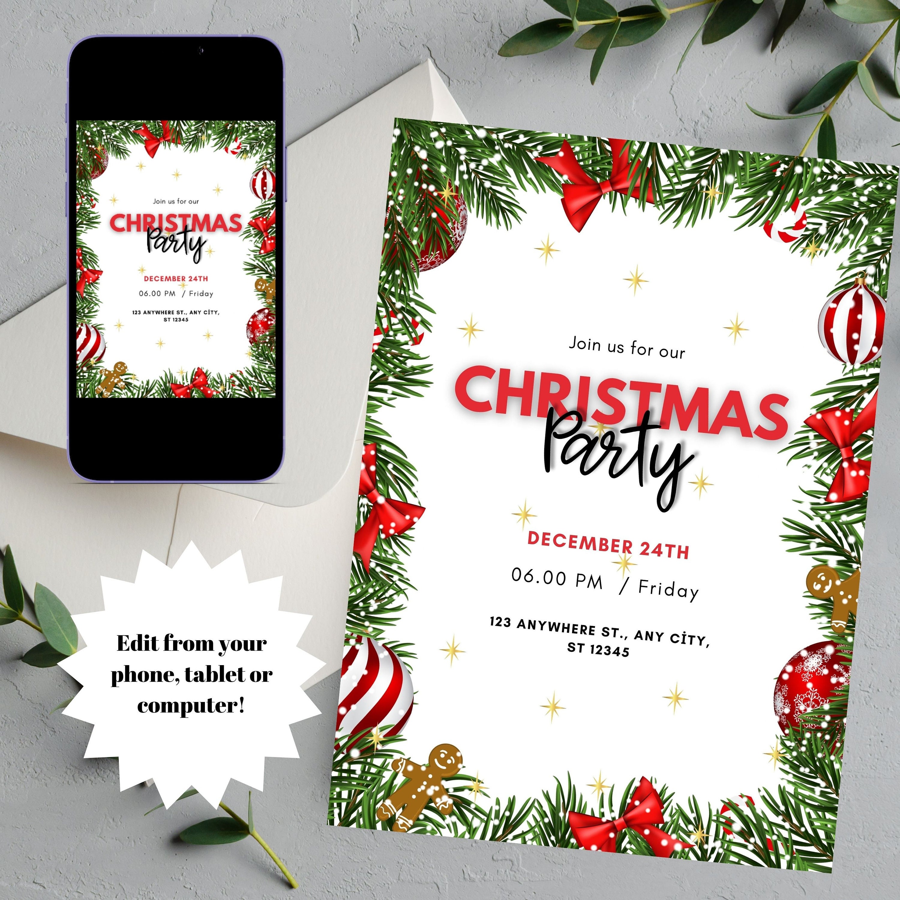 Editable Christmas Party Invitation Template Holiday Party - Etsy