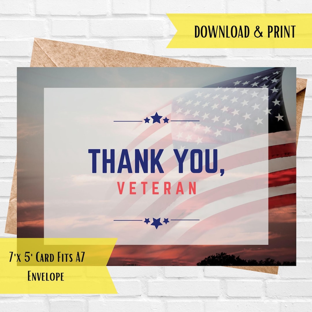 Thank You Veteran Card, Printable Veterans Day Greeting Card ...