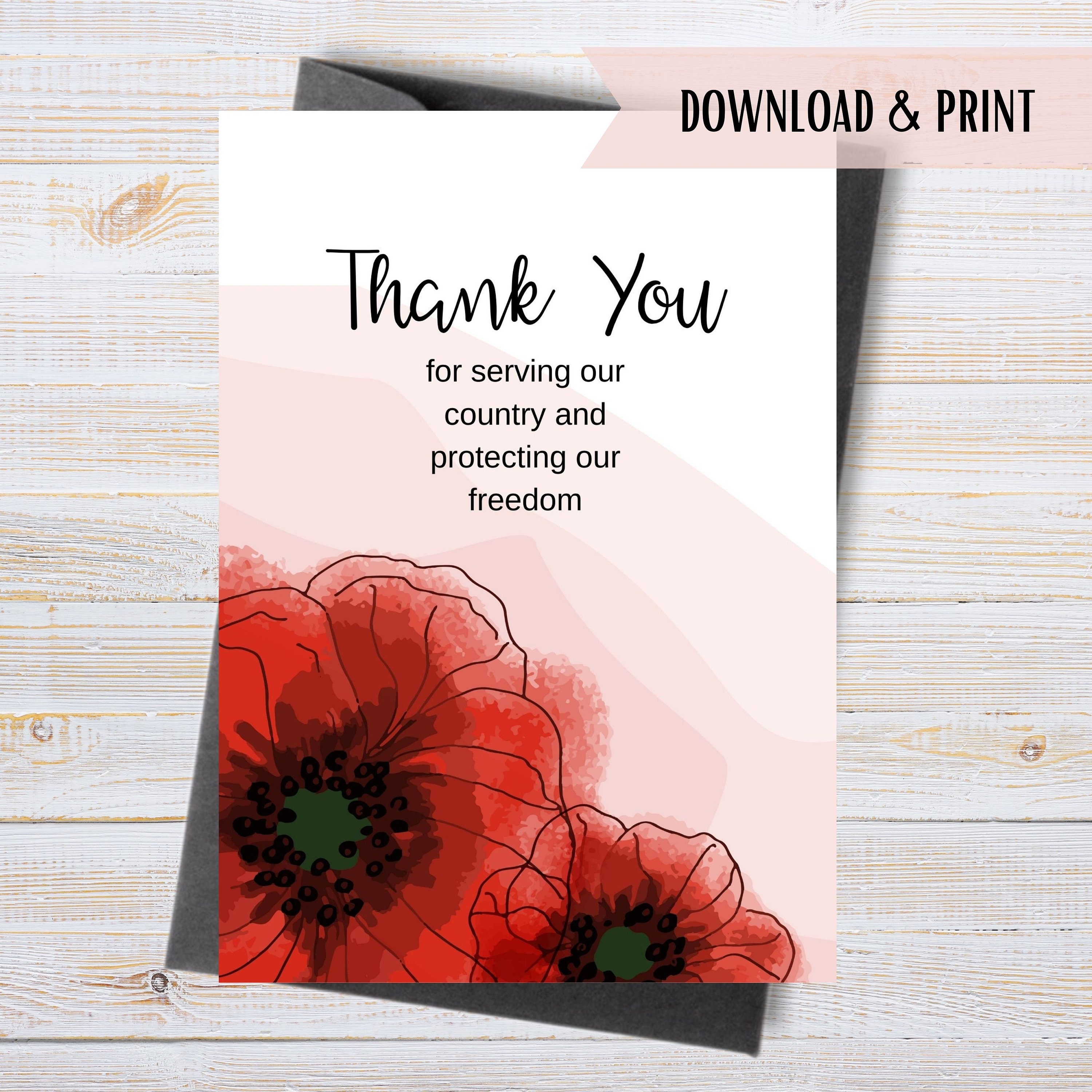 Memorial Day Card With Poppy, Printable Military Thank You, Heroes Day ...