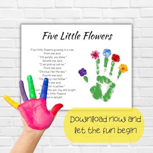 Five Little Flowers Handprint Art, Preschool Spring Activity, 5 Little ...