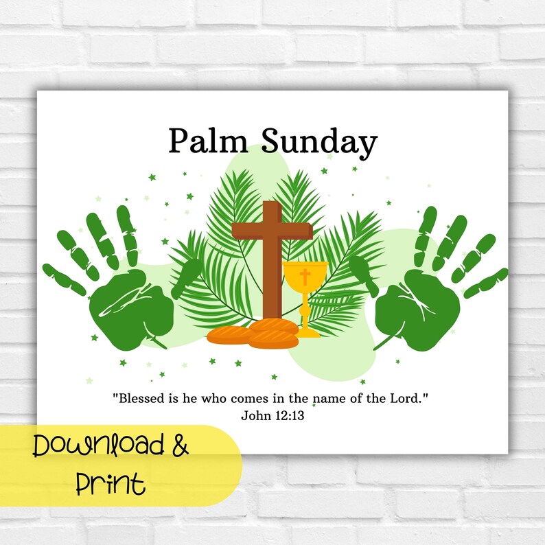 Palm Sunday Handprint Art, Printable Bible Story Craft, Palm Sunday ...