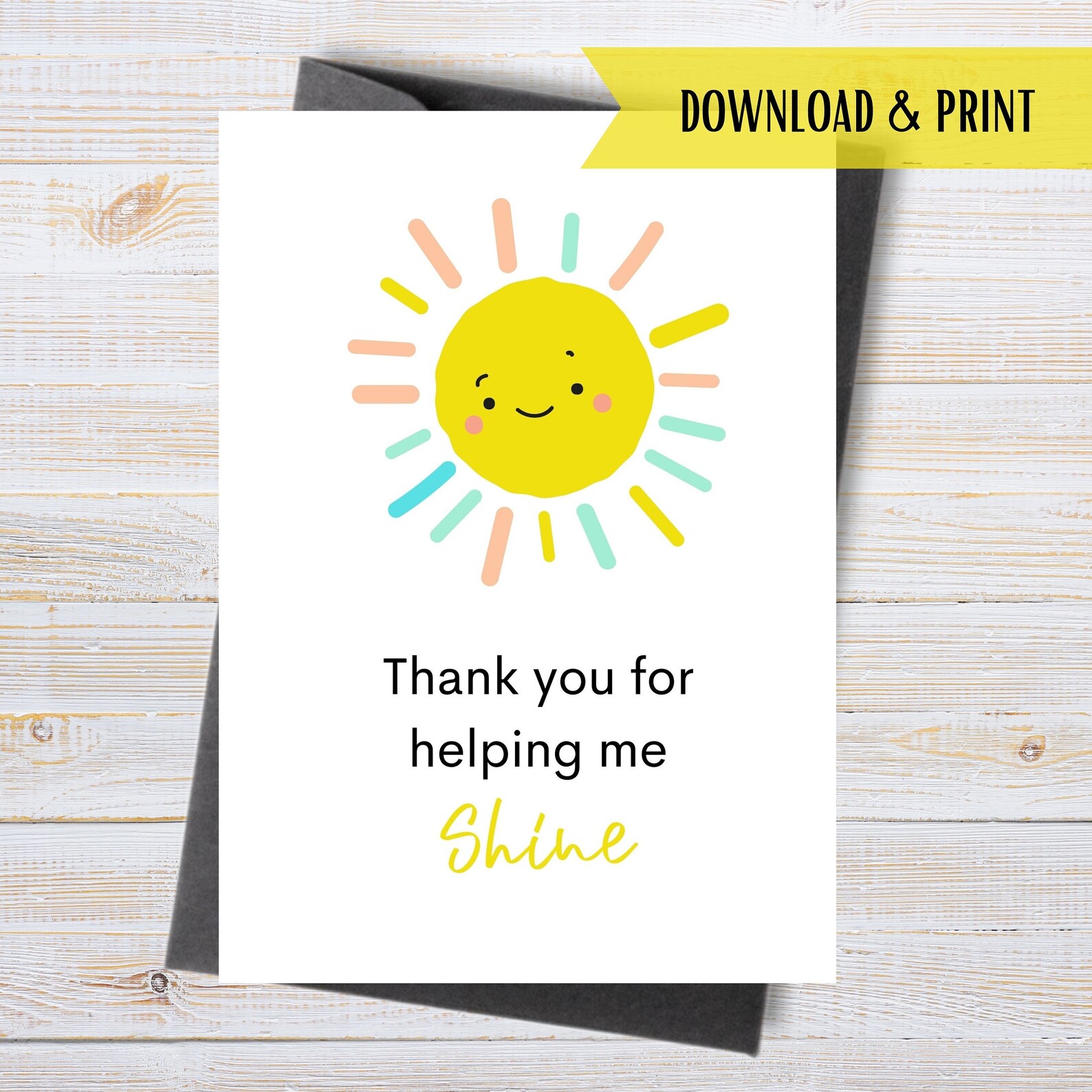 Teacher Appreciation Card, Printable Thank You Teacher Card, Sunshine ...
