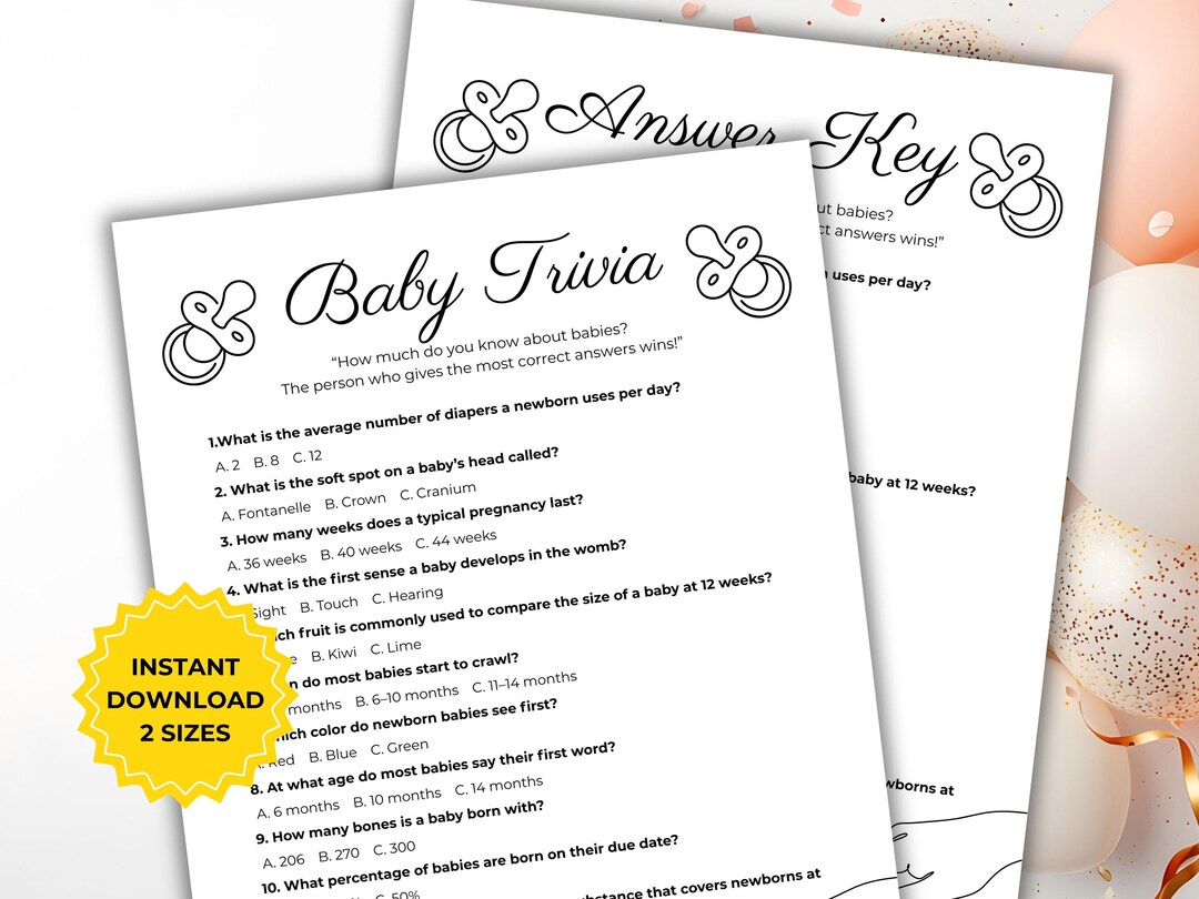 Baby Shower Trivia Game: Printable Gender-neutral Game, Baby Trivia ...