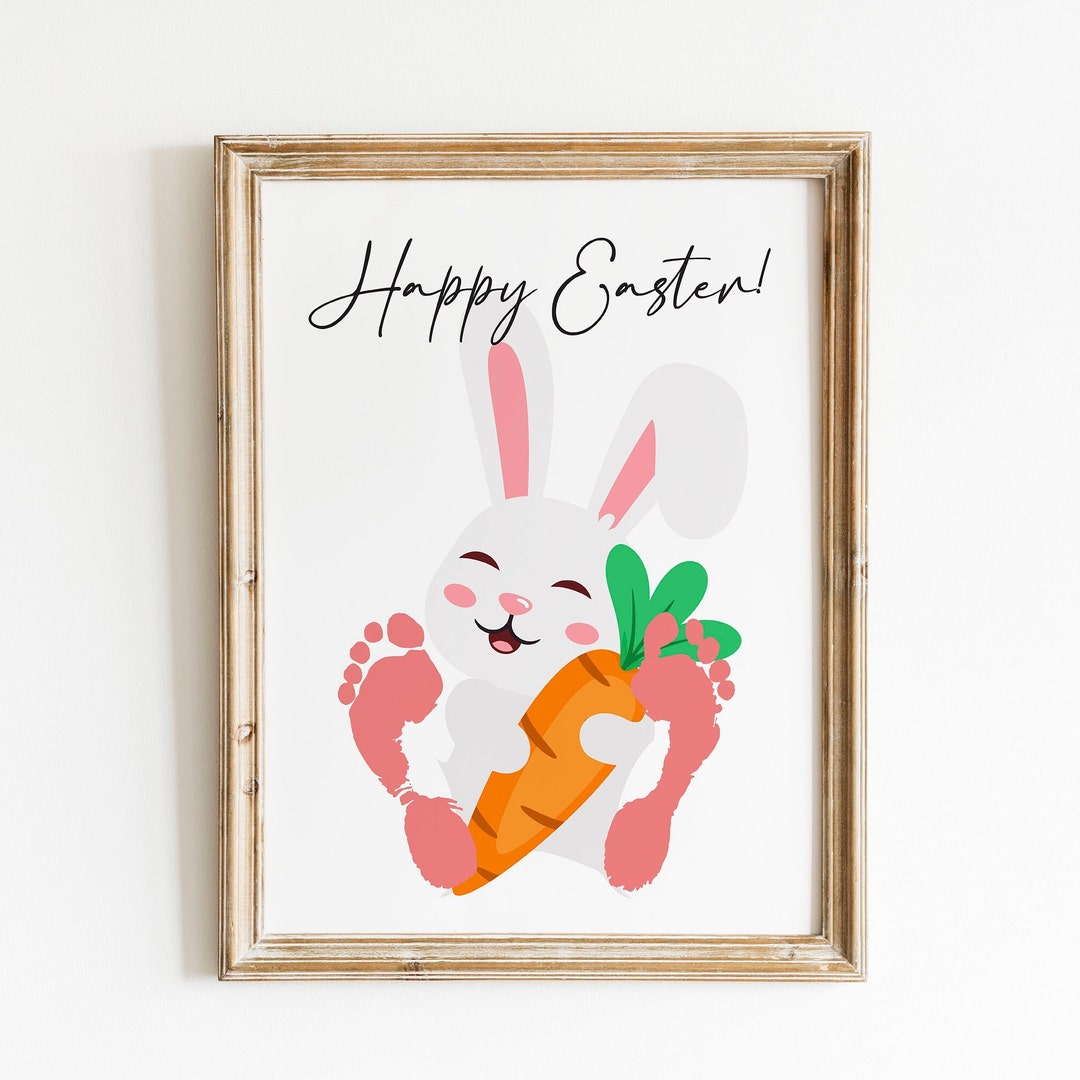 Easter Bunny Footprint Craft, Printable Happy Easter Gift, Toddler ...