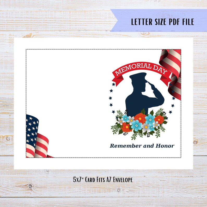 Memorial Day Card Printable, Remember and Honor Card, Patriotic Thank ...