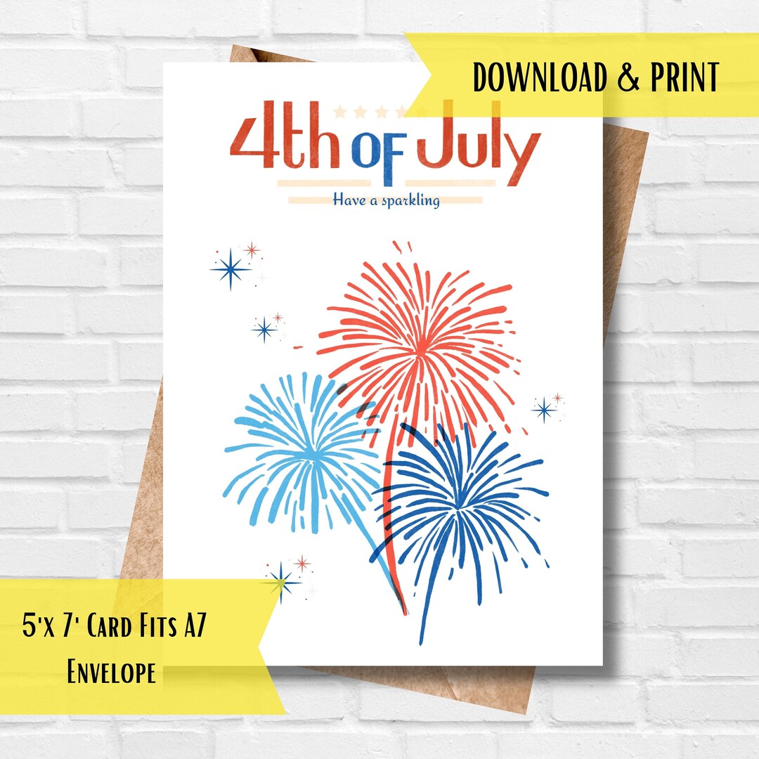Sparkling 4th of July Card, Independence Day Celebration, Retro ...