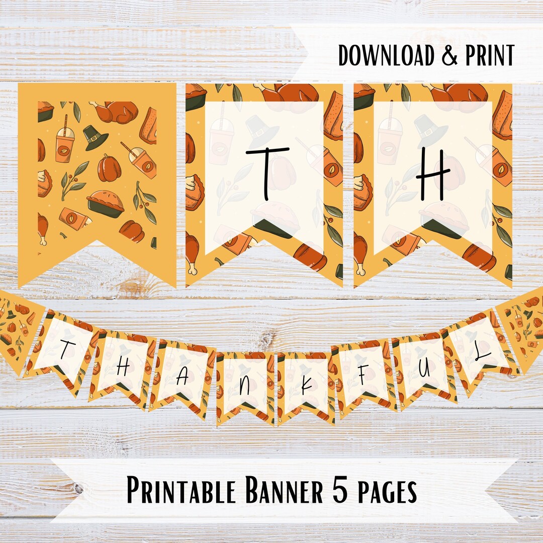 Thanksgiving DIY Banner, Printable Thankful Bunting Banner, Fall Mantel ...