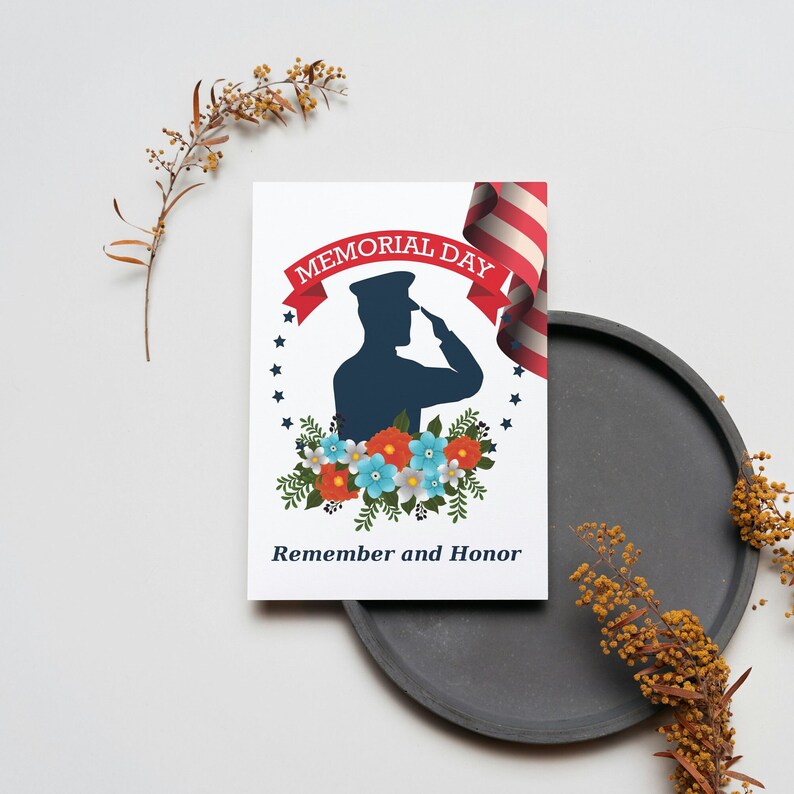 Memorial Day Card Printable, Remember and Honor Card, Patriotic Thank ...