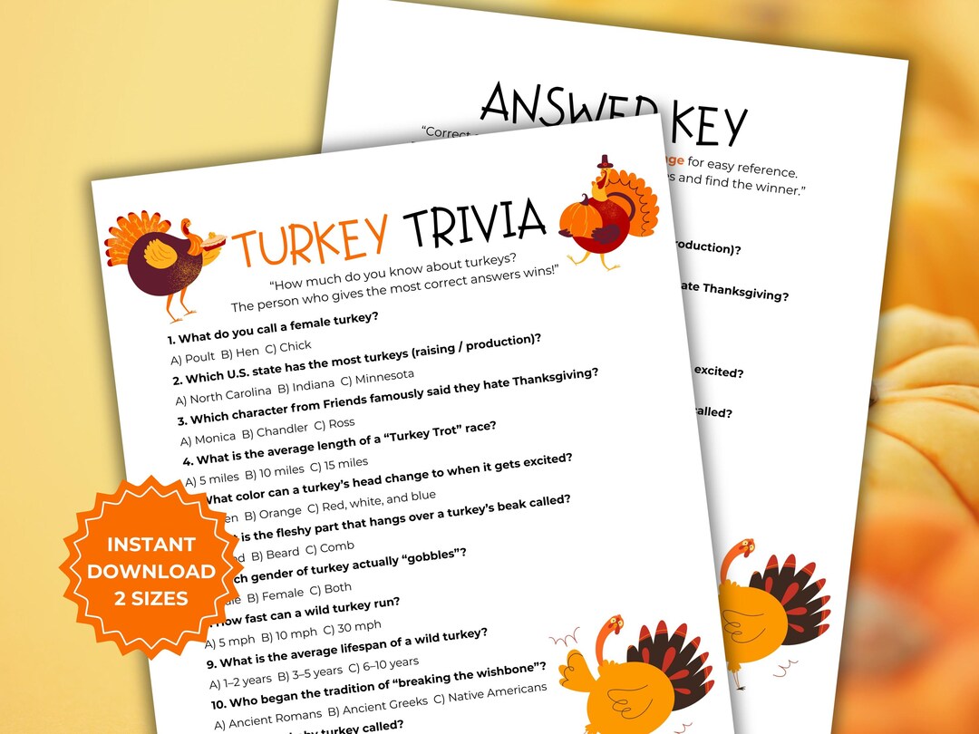 Thanksgiving Turkey Trivia Game: Friendsgiving Party Game, Printable ...