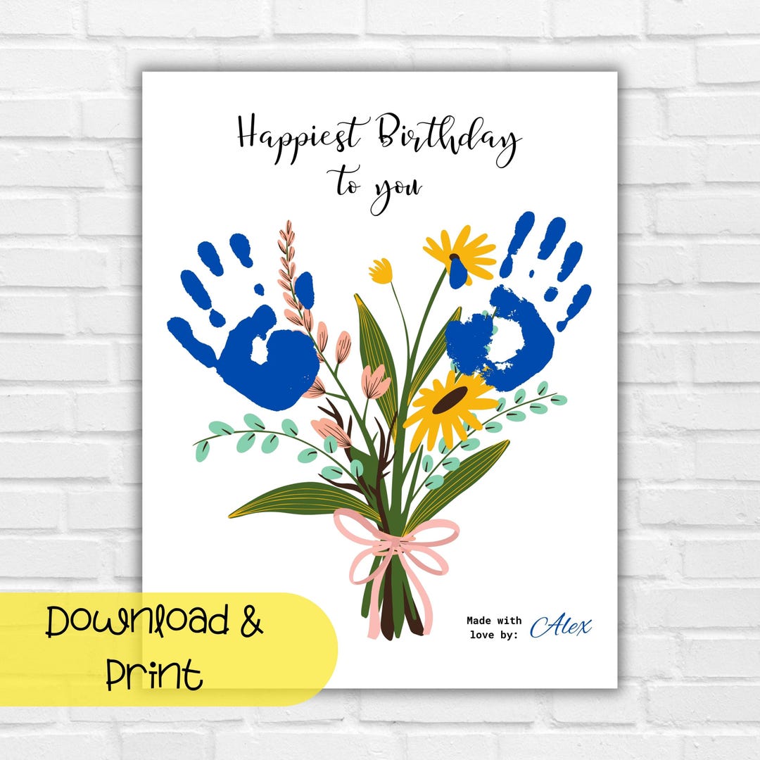 Birthday Flowers Handprint Art, Happy Birthday Wishes, DIY Handprint ...