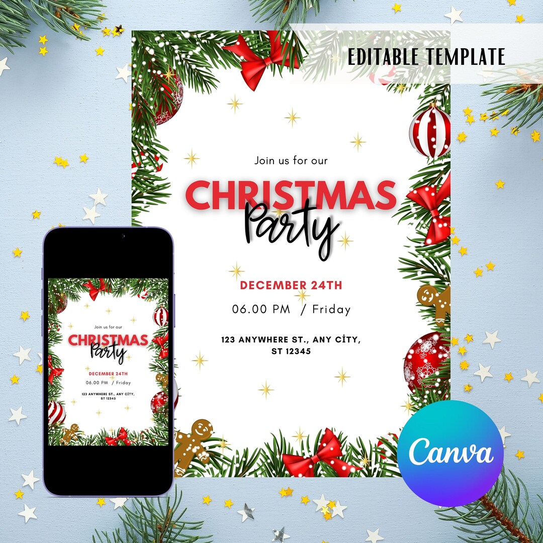 Editable Christmas Party Invitation Template Holiday Party - Etsy