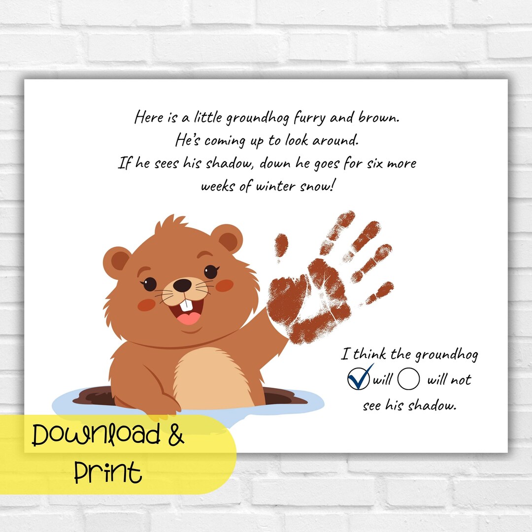 Groundhog Day Handprint Art, Punxsutawney Phil Craft, Printable ...