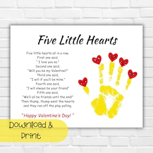 Valentine's Day Handprint Art, Five Little Hearts Poem, Preschool ...