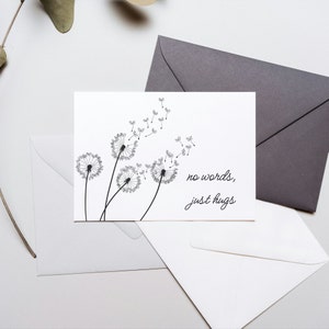 Printable Sympathy Card With Dandelion, No Words Just Hugs, Thinking of You Card for Friend ...