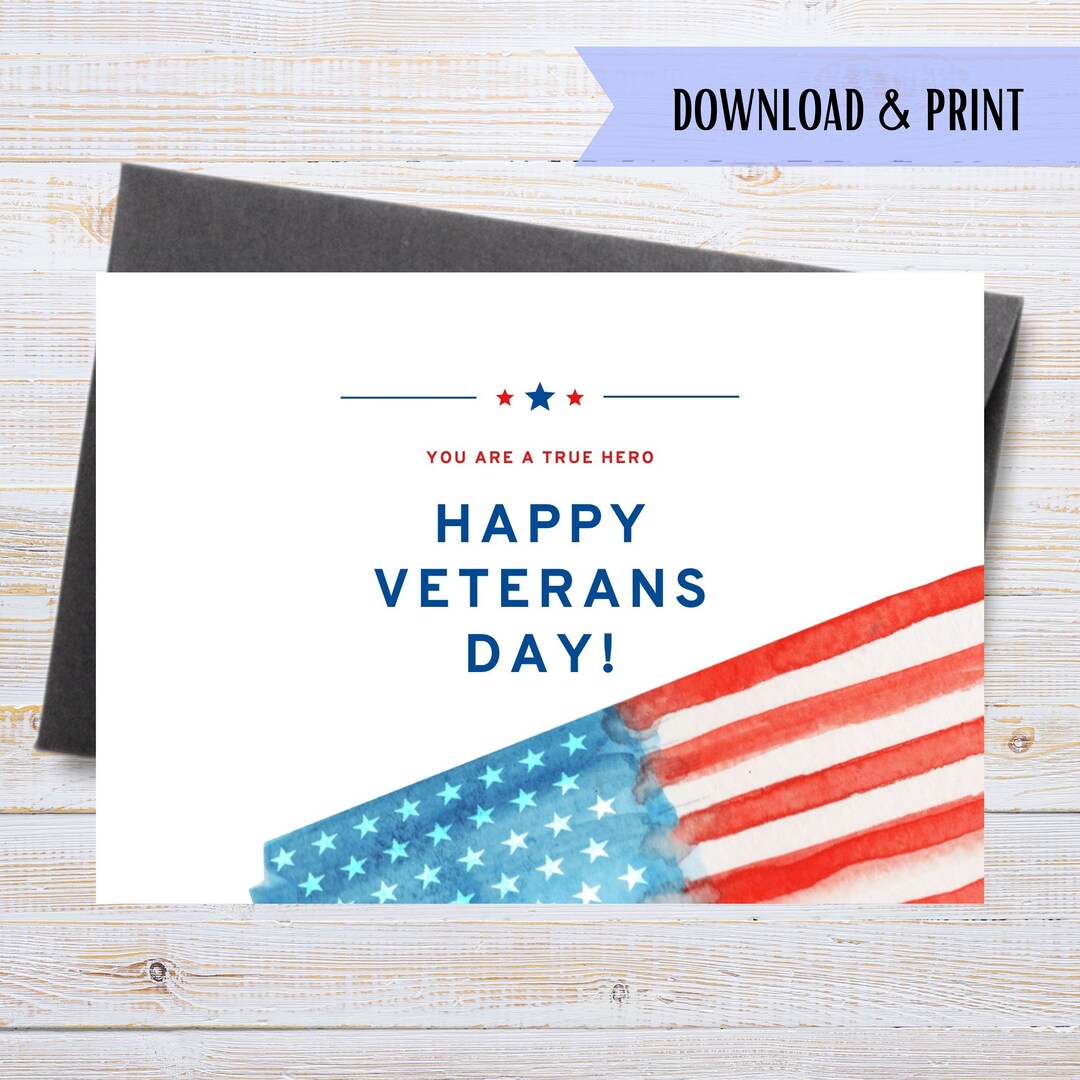 Happy Veterans Day Card Printable, Military Thank You, Patriotic Card ...