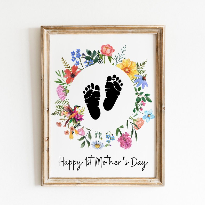 1st Mother's Day Footprint Art, Printable Baby Footprint Keepsake ...