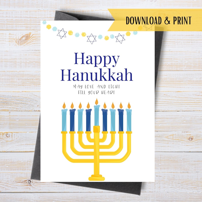 Happy Hanukkah Card Printable, Jewish Holiday Greetings, Festival of ...