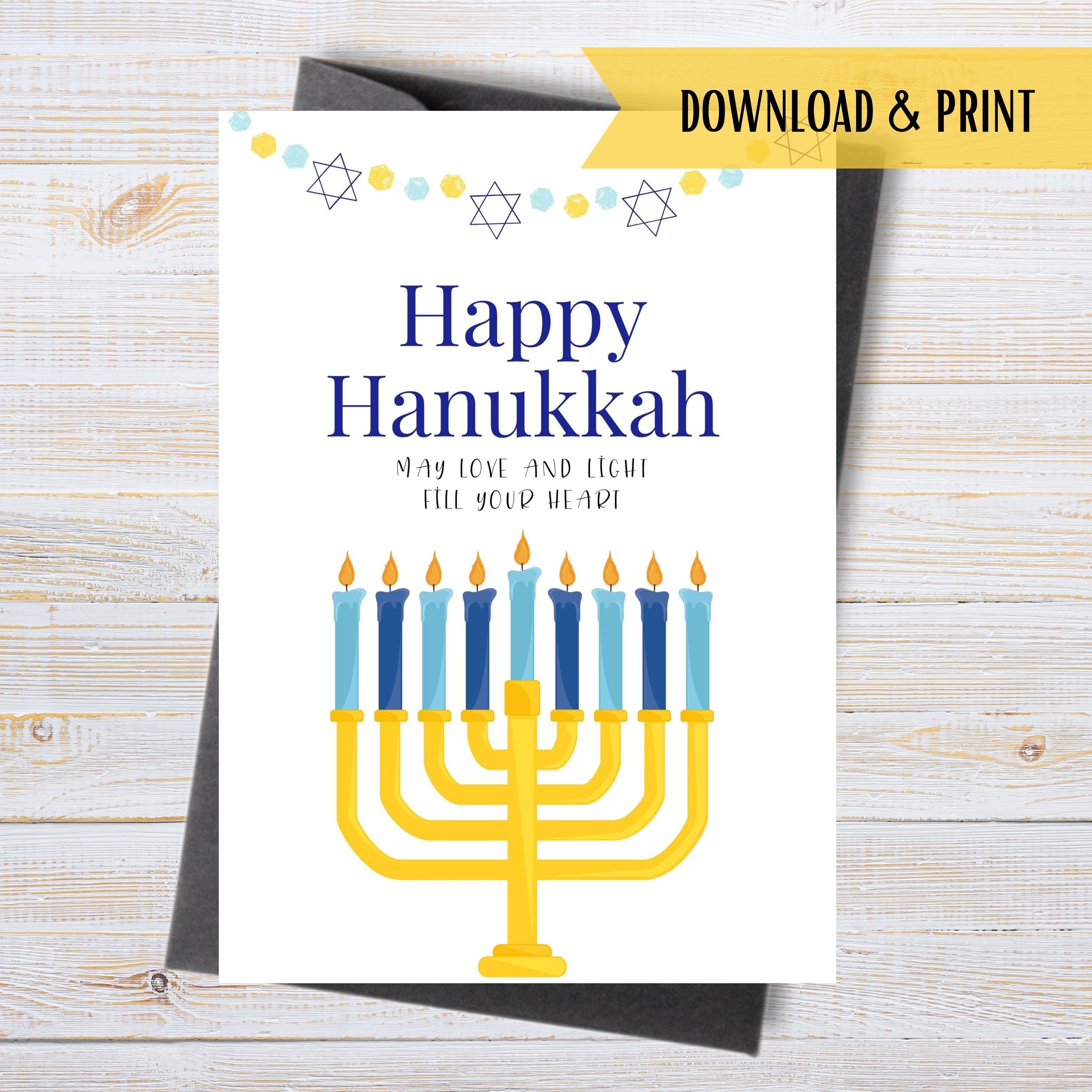 Happy Hanukkah Card Printable, Jewish Holiday Greetings, Festival of ...