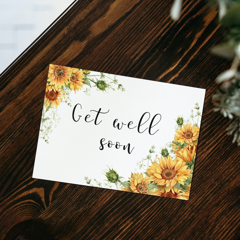 Sunflower Get Well Soon Card, Printable Feel Better Card, Digital ...