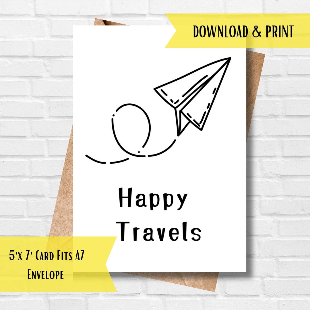 Printable Happy Travels Card, Paper Plane Card, Going Travelling, Gap ...