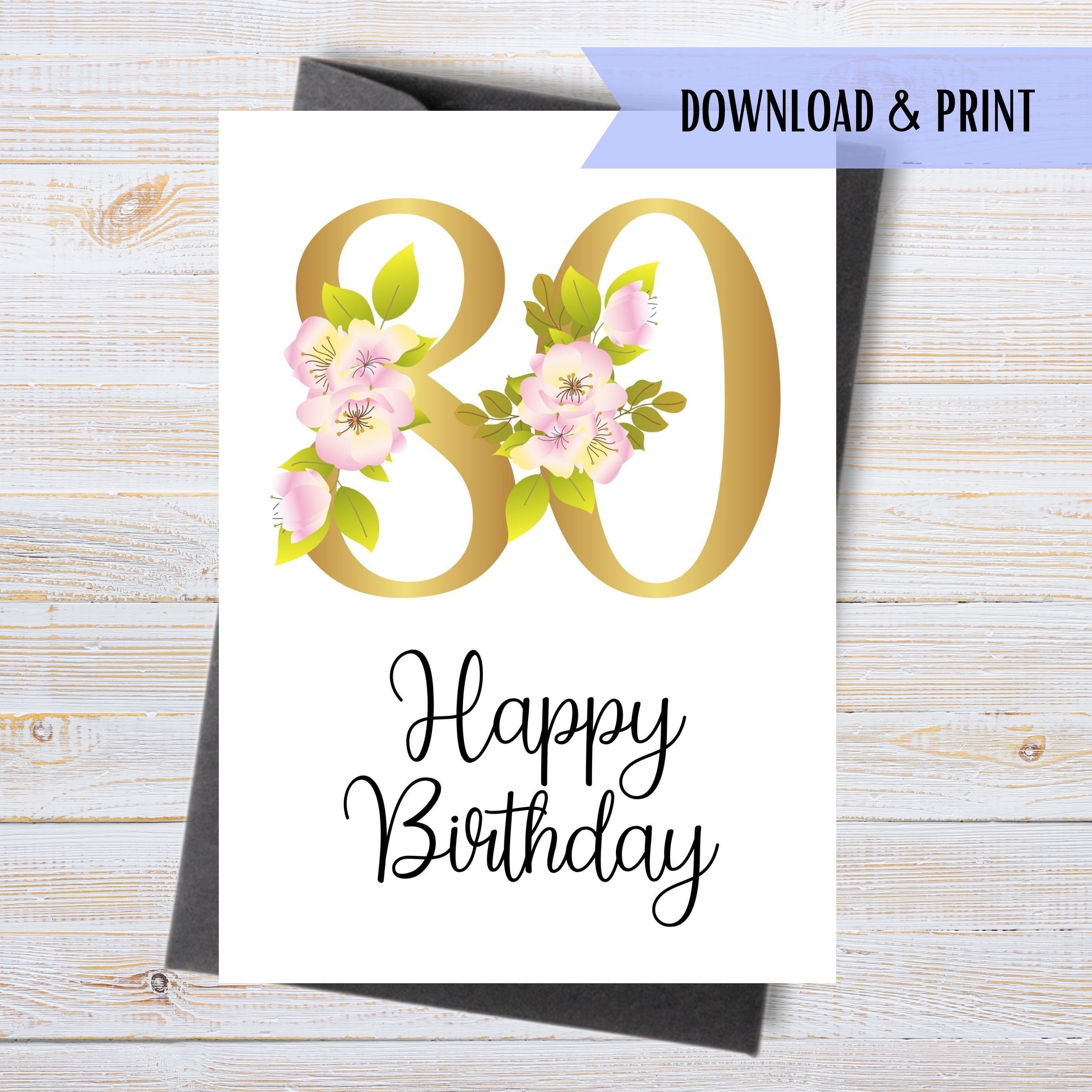 80th Birthday Card Printable 80th Milestone Card Floral - Etsy