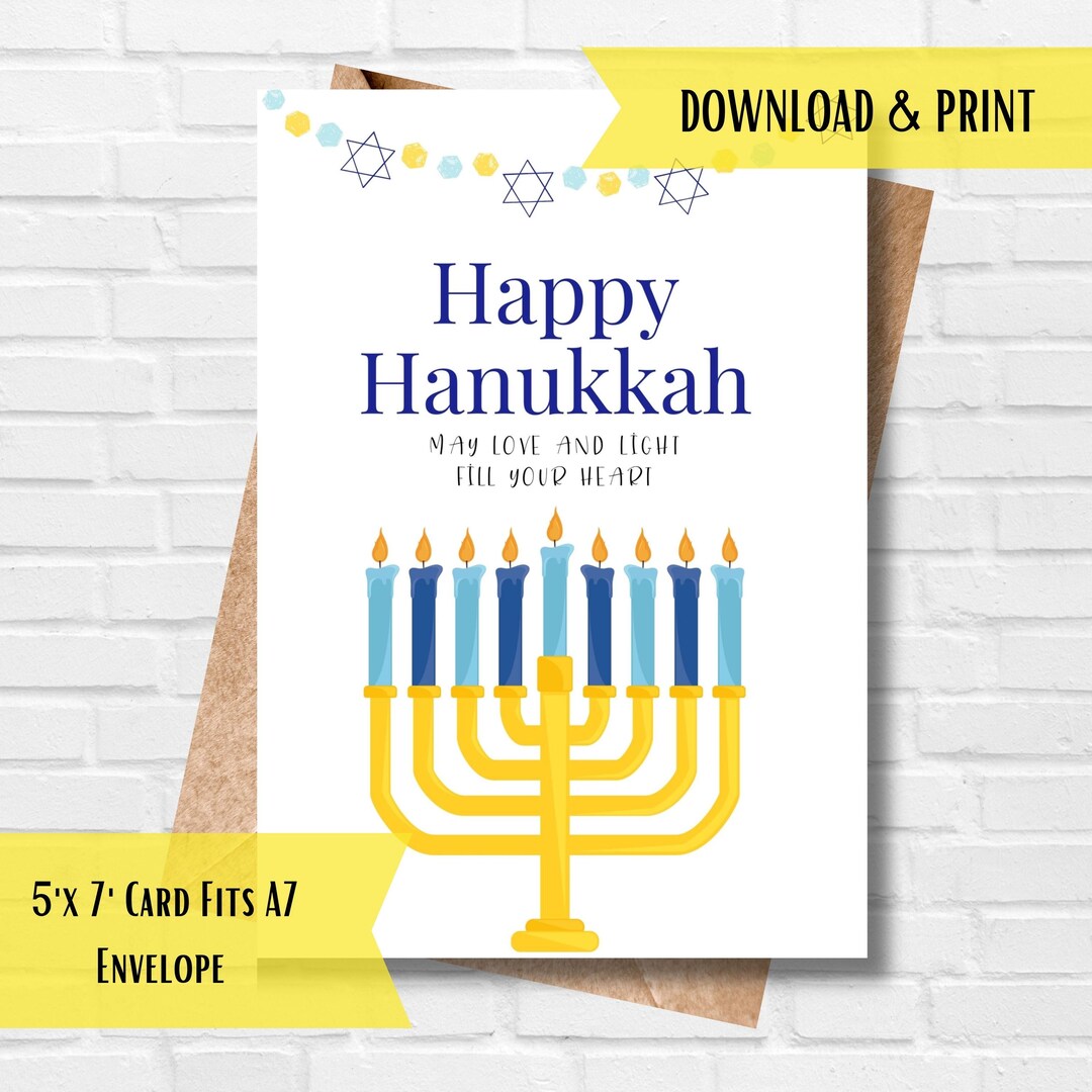 Happy Hanukkah Card Printable, Jewish Holiday Greetings, Festival of ...